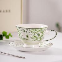 China Business Gifts Occasion Ceramic Green Floral Bone Tea Cup Set With Saucer And Coffee Mug for sale