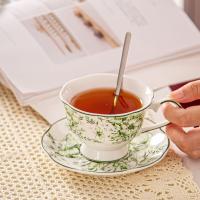 China Business Gifts Occasion Ceramic Green Floral Bone Tea Cup Set With Saucer And Coffee Mug for sale