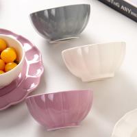 China 2023 Nordic Style Porcelain Rice Bowl Mini Ceramic Bowl Solid Color Pumpkin Bowl Pink White Gray for sale