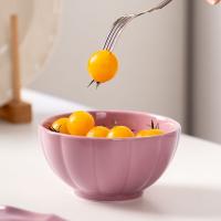 China 2023 Nordic Style Porcelain Rice Bowl Mini Ceramic Bowl Solid Color Pumpkin Bowl Pink White Gray for sale