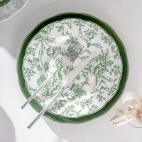 China Green Floral Ceramic Diner Set Plate Under Glazed Technique Christmas Gift For Women for sale