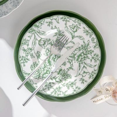 China Green Floral Ceramic Diner Set Plate Under Glazed Technique Christmas Gift For Women for sale