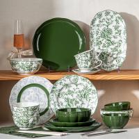 China Green Floral Ceramic Diner Set Plate Under Glazed Technique Christmas Gift For Women for sale