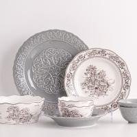 China European Style Gray Dinnerware Sets With Luxury Porcelain And Scenic Pattern Ceramic for sale