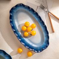 China Design Ceramic Blue Plate Porcelain Dinner Set Plates And Bowls Gradient For Presents for sale