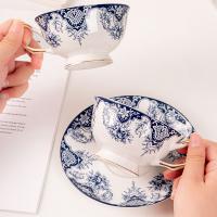China Vintage Design Style 200ml Ceramic Coffee Mug And Saucer Set For Luxury Christmas Gift for sale