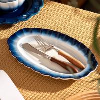 China 2024 Floral Ceramic Dining Plate Set Tableware Porcelain Blue Stoneware Dinnerware Set for sale