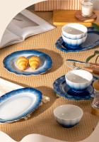 China 2024 Floral Ceramic Dining Plate Set Tableware Porcelain Blue Stoneware Dinnerware Set for sale