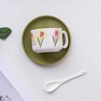 China Customized Logo Flower Design Ceramic Tea Cup And Saucer Set For Restaurant For Afternoon Tea 200ml for sale
