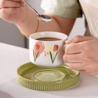 China Customized Logo Flower Design Ceramic Tea Cup And Saucer Set For Restaurant For Afternoon Tea 200ml for sale