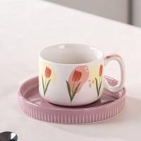 China Customized Logo Flower Design Ceramic Tea Cup And Saucer Set For Restaurant For Afternoon Tea 200ml for sale