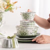 China European And British Influence Green Porcelain Dinnerware Set For Sustainable Dining for sale