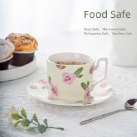 China Manufacturers Wholesale Customized High Quality New Bone China Coffee Cup Rose Design Elegant Ceramic Tea Cup And Saucer Sets With Golden Line for sale