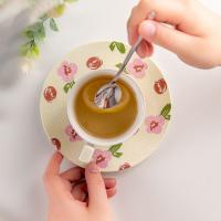 China Manufacturers Wholesale Customized High Quality New Bone China Coffee Cup Rose Design Elegant Ceramic Tea Cup And Saucer Sets With Golden Line for sale