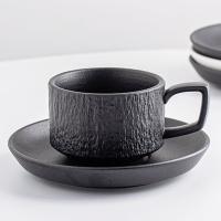 China Ceramic Mug Set Vintage Porcelain Cup And Saucer Stone Texture Retro Cappuccino Cup for sale