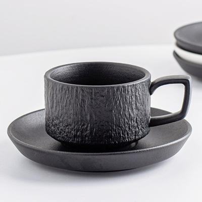 China Ceramic Mug Set Vintage Porcelain Cup And Saucer Stone Texture Retro Cappuccino Cup for sale