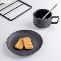 China Ceramic Mug Set Vintage Porcelain Cup And Saucer Stone Texture Retro Cappuccino Cup for sale