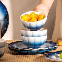 China Gradient Blue And White Dinnerware Set Ceramic Floral Bone Tableware For Mother'S Day for sale