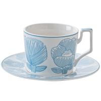 China Sustainable Business Gifts European Ceramic Floral Tea Cups And Saucers Set 200ml 300ml for sale