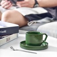 China 200ml Green Ceramic Teacup Classic Design Style Ceramic Cup & Saucer Set Enjoy Afternoon Tea Time for sale