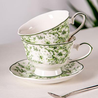 China Ceramic European Style Vintage Tea Cup And Saucer Set British Blue Porcelain Mug for sale