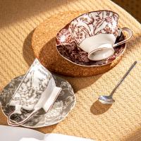 China Elegant Ceramic Coffee Mug And Saucer Set Light Luxury Gold Line Design For Drinkware for sale