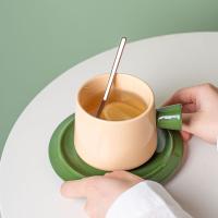 China Solid Color 300ml light orange Cup And Saucer Set In Nordic Style For Business Occasions for sale