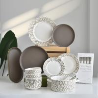 China Under Glazed Technique Ceramic Dinnerware Sets For 6 People In Green Gray Brown Color for sale