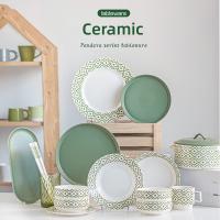 China Under Glazed Technique Ceramic Dinnerware Sets For 6 People In Green Gray Brown Color for sale