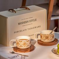 China Retro Style 200ml Turkish Coffee Cups With Saucer And Vintage Ceramic Tea Plates Set for sale