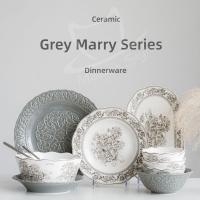 China Europe Design Purple Green Gray Embossed Relief Floral Ceramic Tableware For Occasion for sale