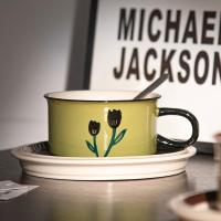 China Stocked Ceramic Coffee Cup 250ml Porcelain Flower Cup Set 8.45oz Italian Cappuccino Cups for sale