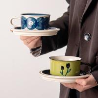 China Stocked Ceramic Coffee Cup 250ml Porcelain Flower Cup Set 8.45oz Italian Cappuccino Cups for sale