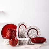 China Floral Red Table Mat Included 6-Piece Porcelain Dinnerware Set For Chinese Year for sale