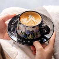China European Style Ceramic Mugs And Saucers Set Of 6 250ml Capacity Beautiful Flower Design for sale