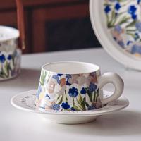 China European Style Ceramic Mugs And Saucers Set Of 6 250ml Capacity Beautiful Flower Design for sale
