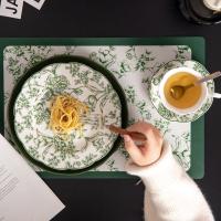 China Sustainable Light Green Ceramic Dinnerware Set With Water Proof Flower Placemat for sale