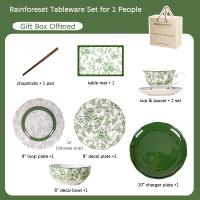 China Sustainable Light Green Ceramic Dinnerware Set With Water Proof Flower Placemat for sale