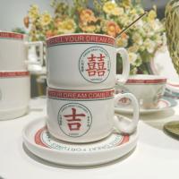 China Chinese Year Ceramic Tea Gift Set Flower Porcelain Coffee Cup And Saucer Set With Gift Box for sale