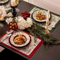 China Sustainable Dinnerware Sets For 4 People Anti-Slip Placemat Included Floral Plant Green for sale