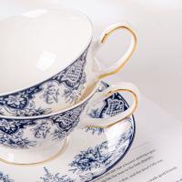 China Stunning Blue And White Porcelain Tea Cup And Saucers 200ml Volume For Business Gifts for sale
