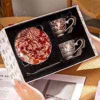 China Flower Design Ceramic Valentine Gift Set For Girls 200 Ml Cup And Saucer With Gift Box for sale