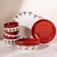 China Business Gifts Technique Under Glazed Porcelain Dinner Set For Red Spring Festival for sale