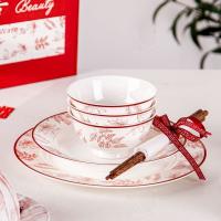 China Business Gifts Technique Under Glazed Porcelain Dinner Set For Red Spring Festival for sale