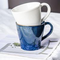 China Classic Dad Mug Fathers Day Gift Ceramic Mug Nordic Porcelain Cup Dark Blue Mugs V-Shape Porcelain White for sale