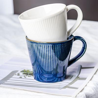 China Classic Dad Mug Fathers Day Gift Ceramic Mug Nordic Porcelain Cup Dark Blue Mugs V-Shape Porcelain White for sale