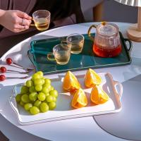 China Ramadan Ceramic Tray With Gold Rim Handles Handpainted Eid Al Fitr Porcelain Plate for sale