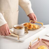 China Ramadan Ceramic Tray With Gold Rim Handles Handpainted Eid Al Fitr Porcelain Plate for sale
