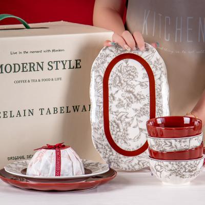 China Mothers Day Porcelain Dinnerware Sets Under Glazed With Plant Pattern for sale
