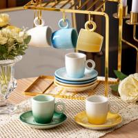 China 90ml Porcelain Coffee Cups And Saucers Set Of 6 For Luxury Espresso Coffee Custom Logo Plate for sale